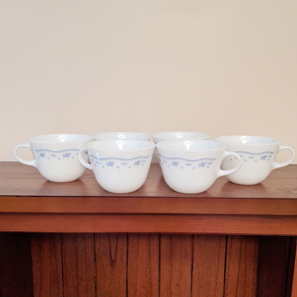 Pyrex | Dining | Vintage Set Of 6 Pyrex Morning Blue Tea Cups | Poshmark